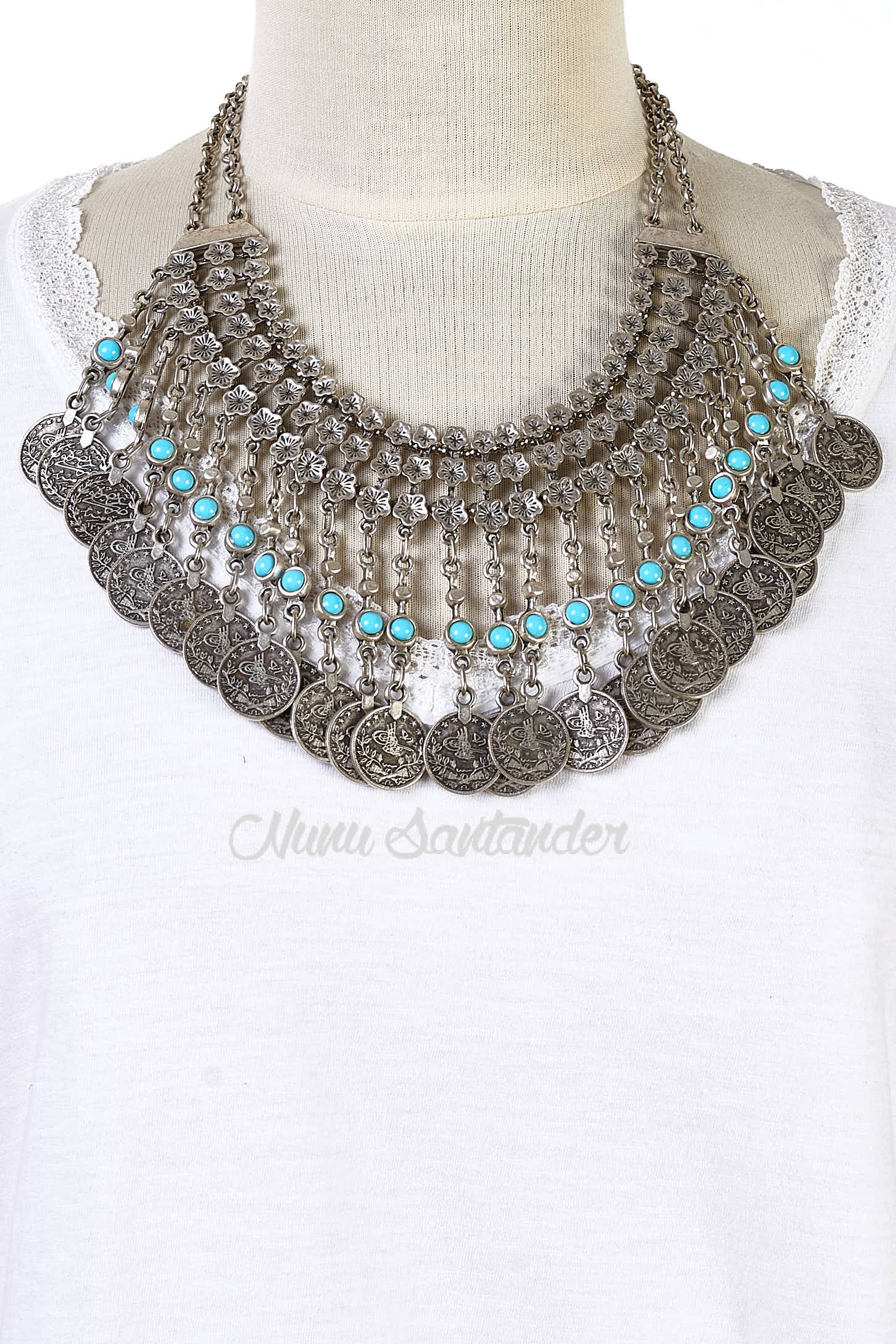 Colgante moneditas plateado - Nunu Santander